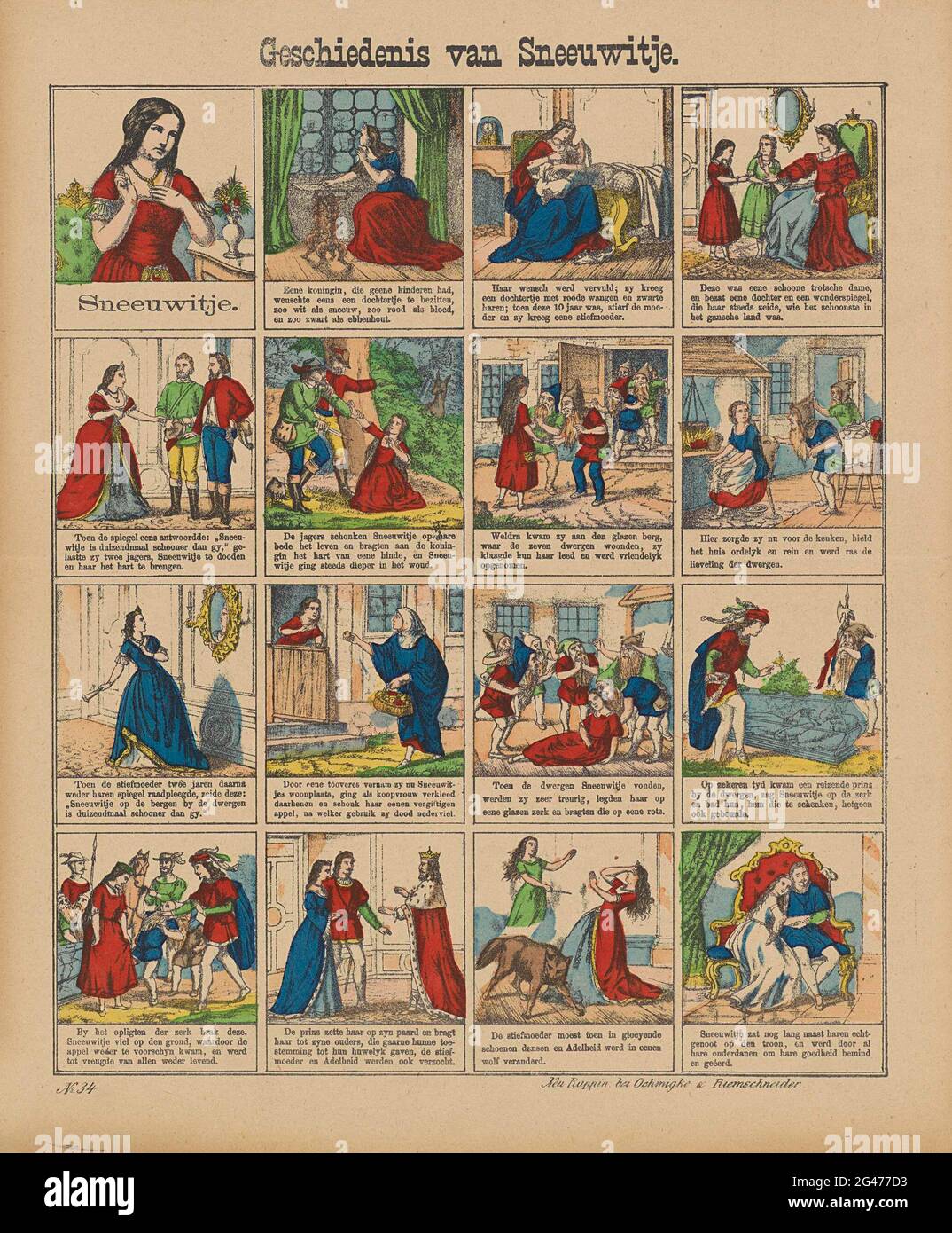 History of snowy. Leaf with 16 performances from the fairy tale of Snow ...