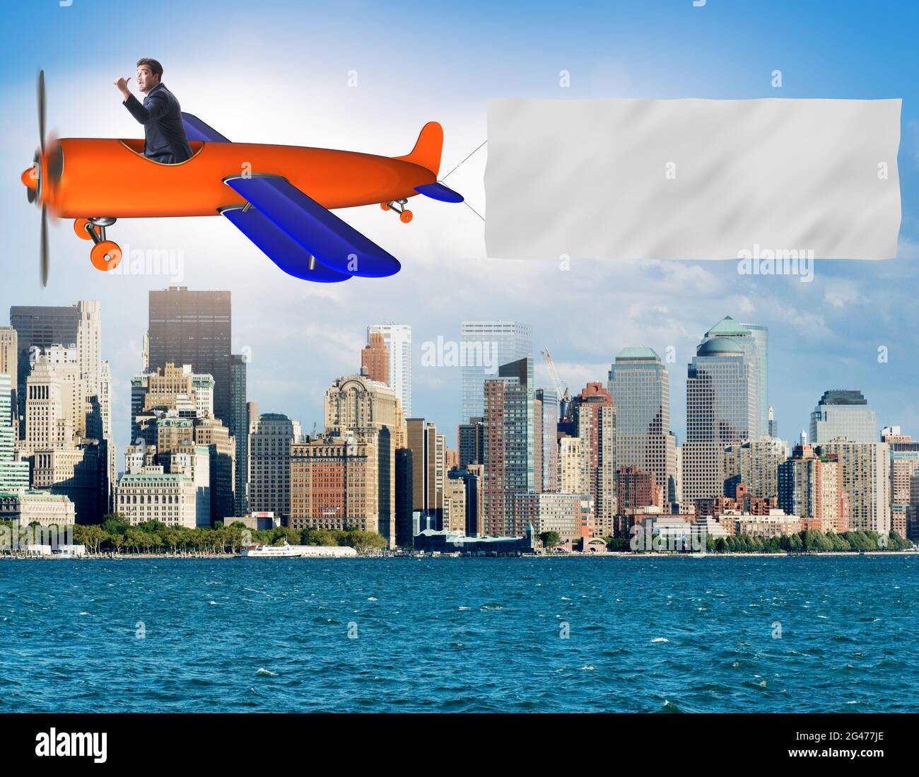 The old vintage airplane with banner ribbon Stock Photo - Alamy