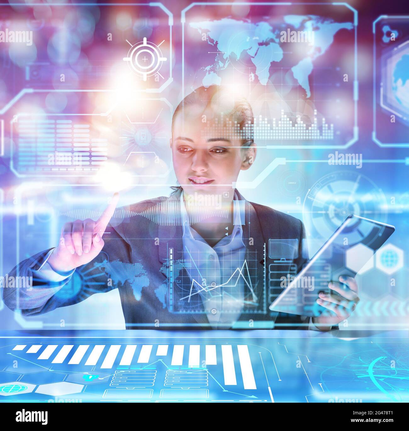 The woman analyst working with big data Stock Photo - Alamy