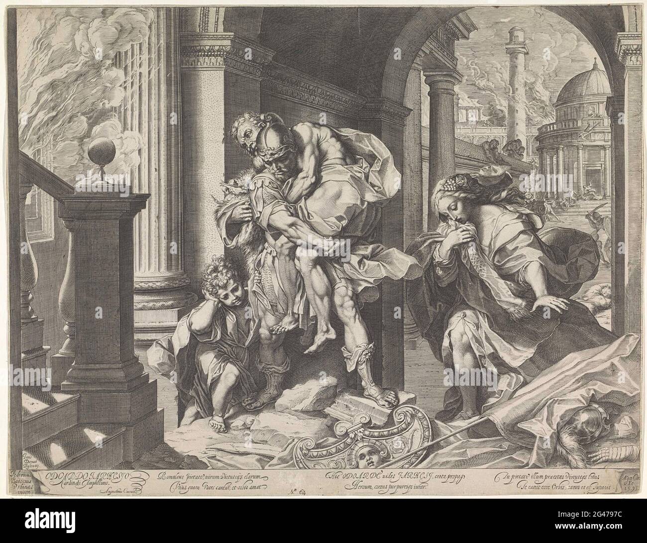 Aeneas flight with his family from Troy. Aeneas bears his father ...
