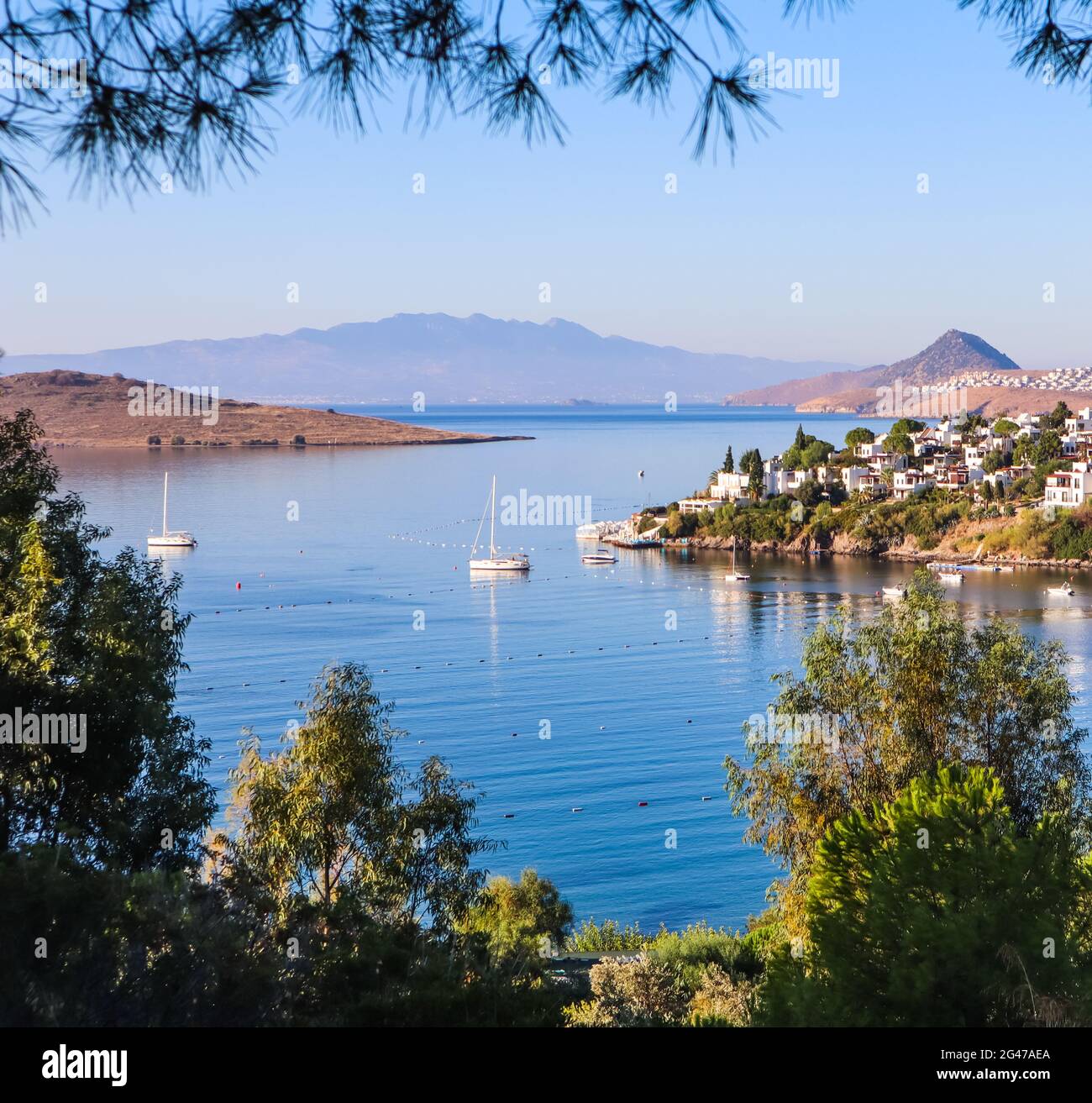 Aegean coast with marvelous blue water, rich nature, islands, mountains ...