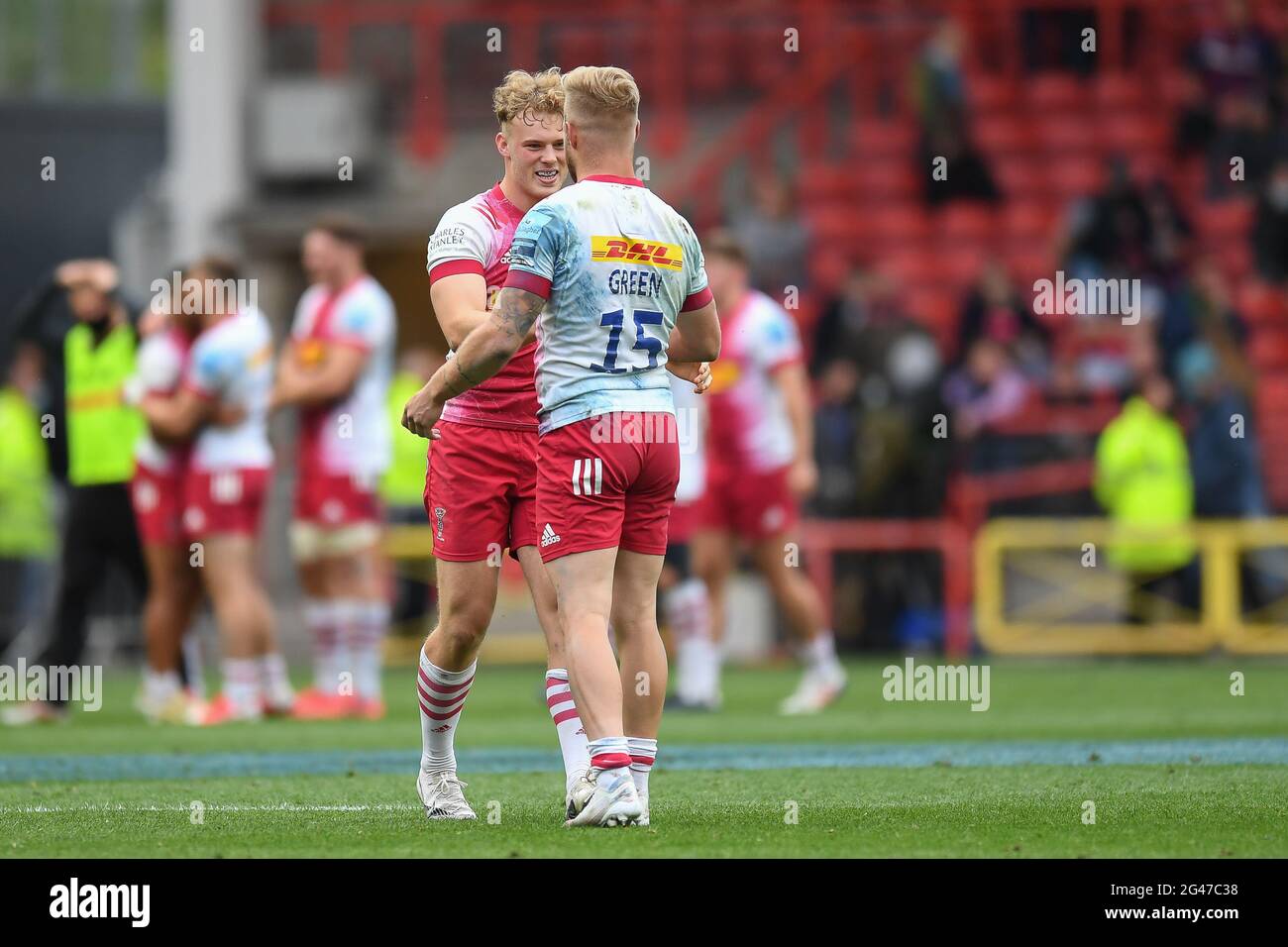 Tyrone Green andLouis Lynagh of Harlequins Rugby celebrates at final ...