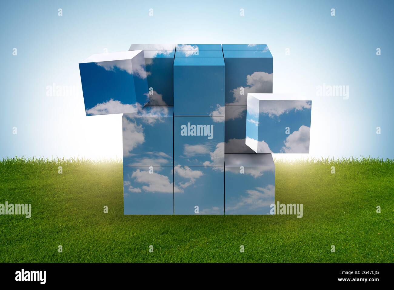 Cube made of the cloud shapes - 3d rendering Stock Photo - Alamy