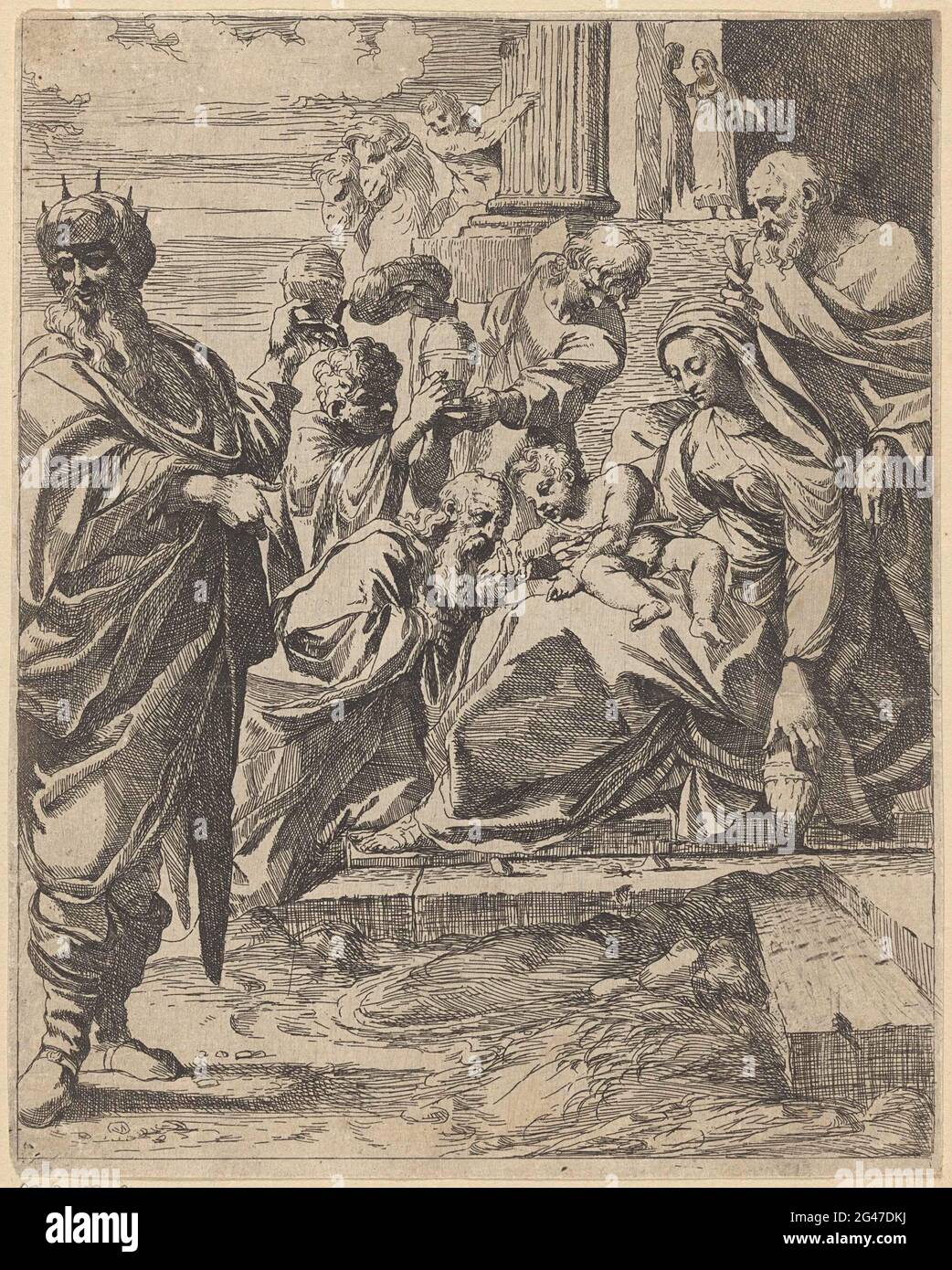 Worship through the kings. The three kings offer the Christ child, sat ...