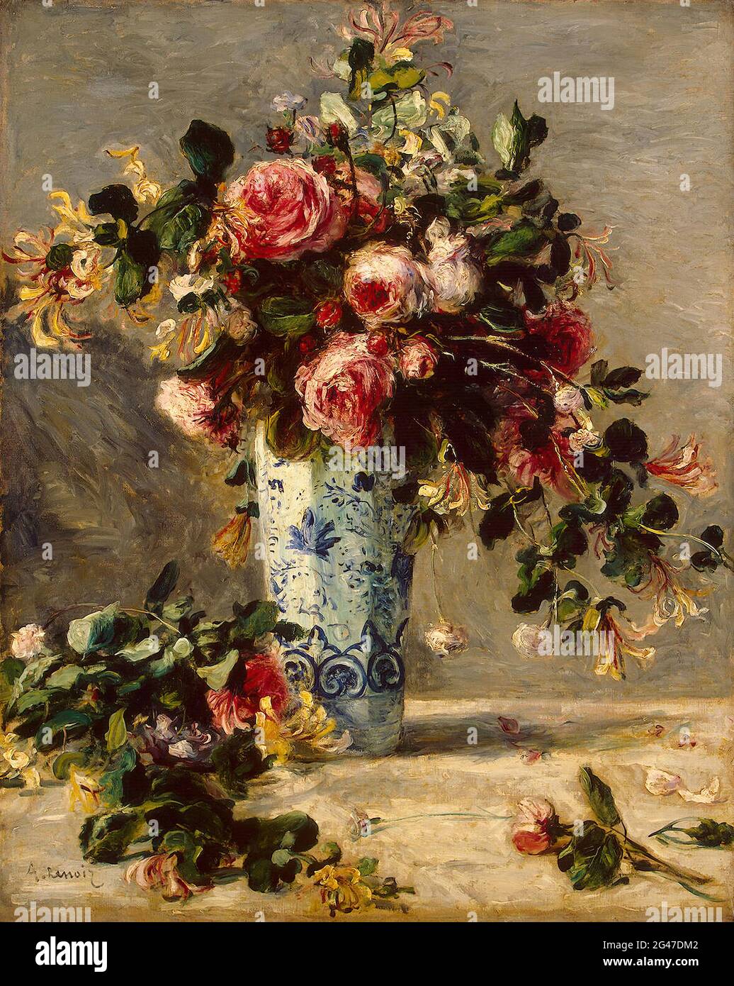 Pierre-Auguste Renoir - Roses and Jasmine in a Delft Vase Stock Photo ...