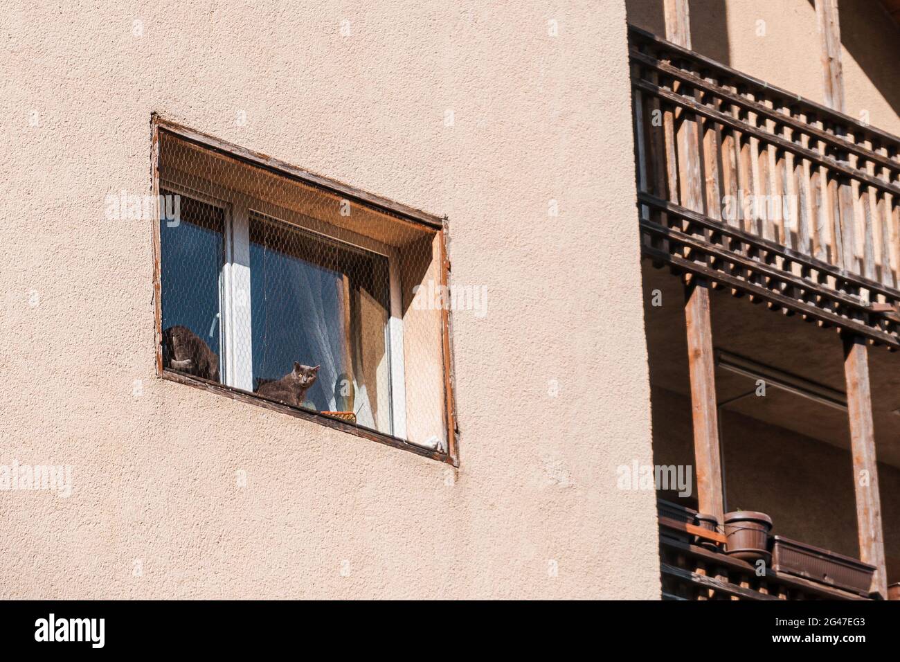 Front facade of a building with windows Stock Photo - Alamy