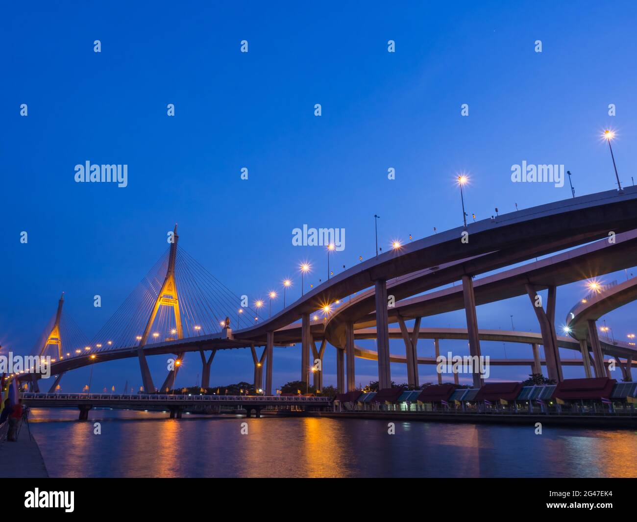 Industrial ring bridges, known as Bhumibhol bridges, over Chaophraya ...