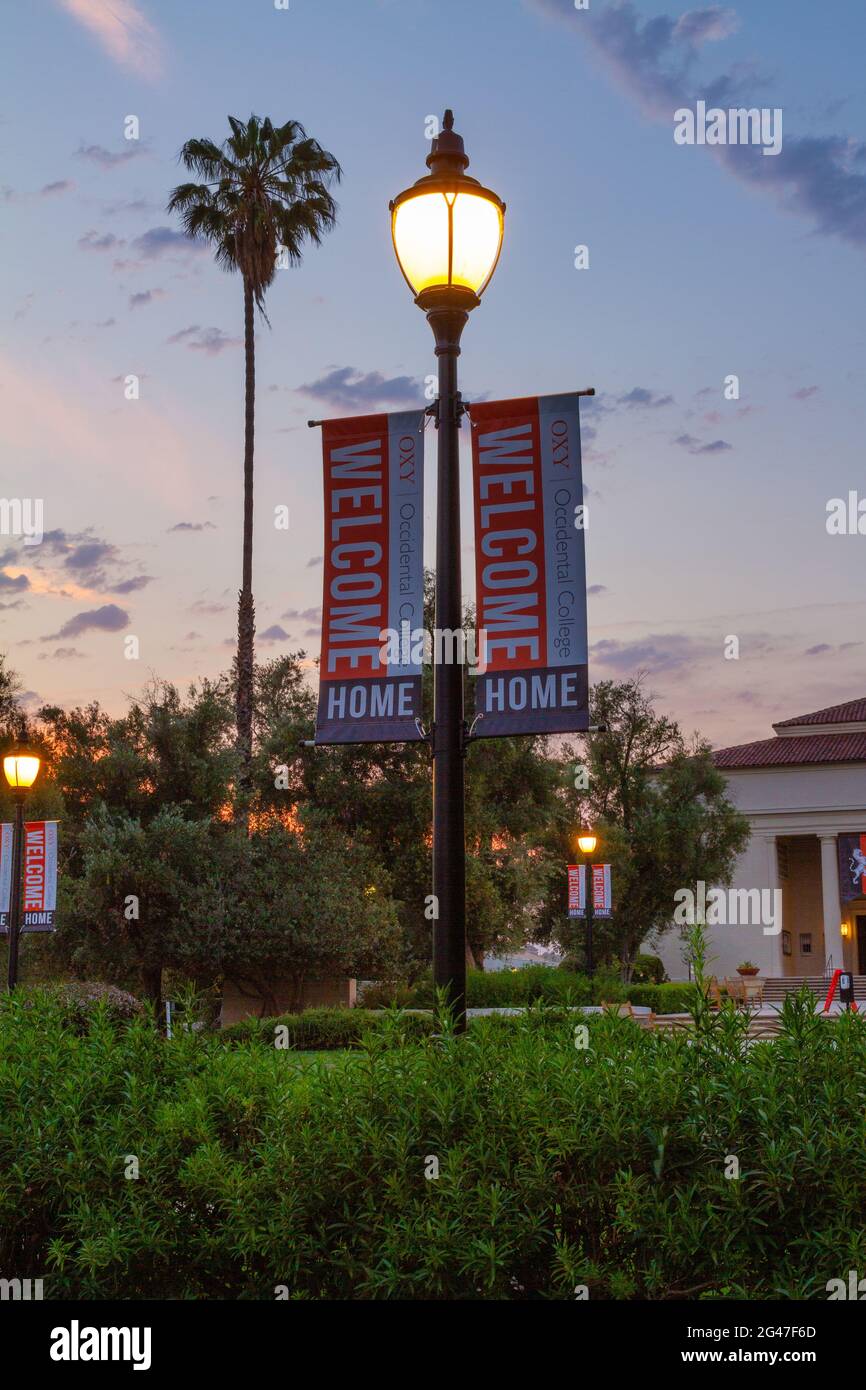 Welcome home flag under sunset at Occidental College Stock Photo - Alamy