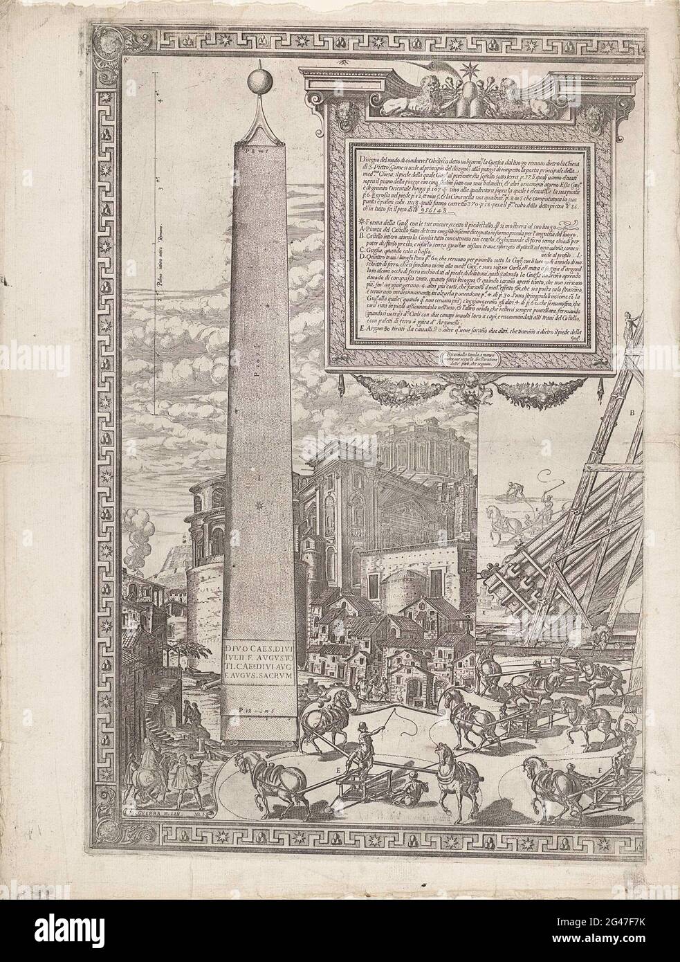 Setting up the obelisk on St. Peter's Square. On the left the Vatican ...