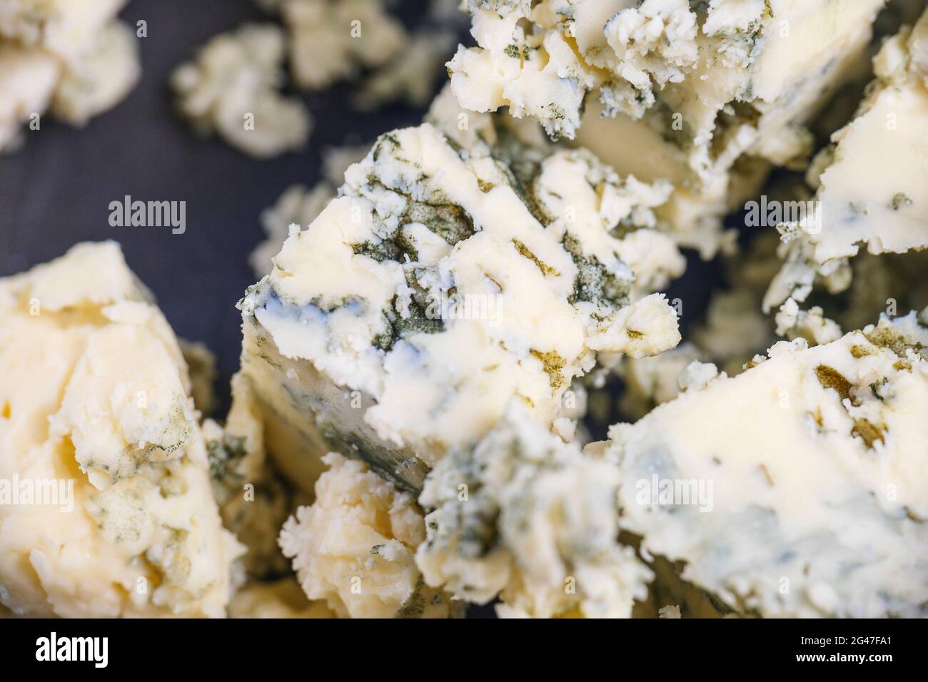 blue cheese diced close-up. food cheese Stock Photo - Alamy