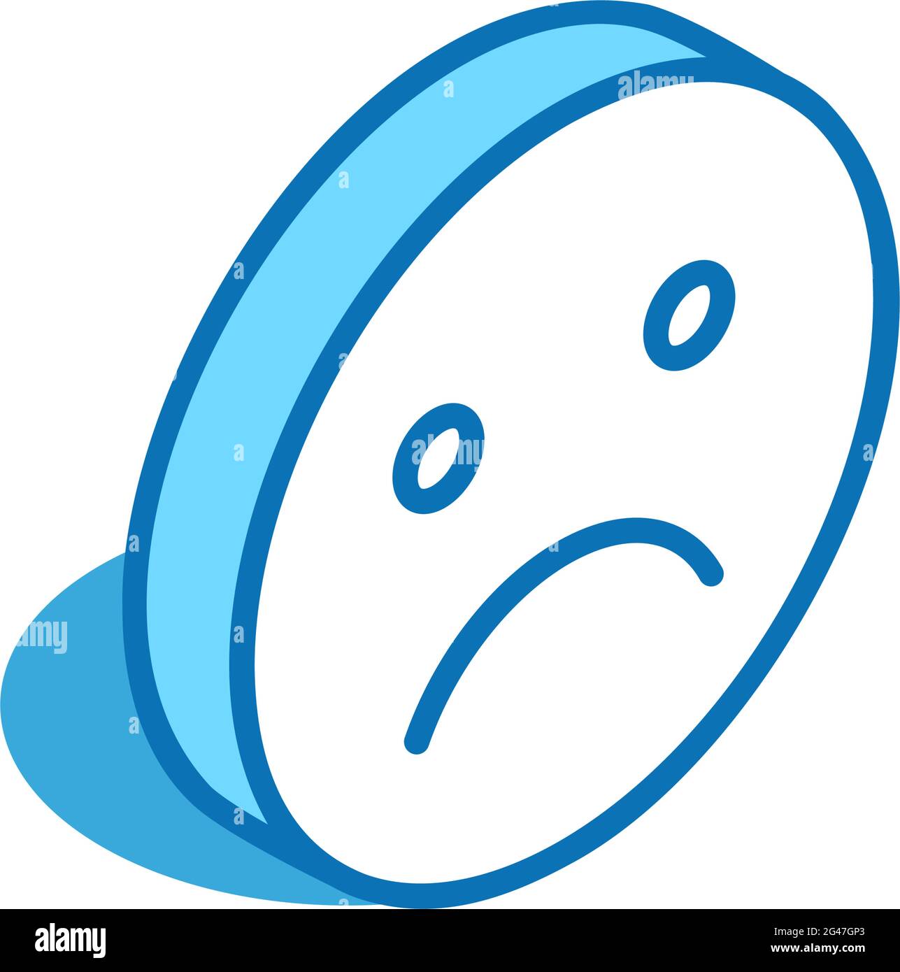 Unhappy emoji isometric icon. Upset, unsatisfied face 3D line symbol ...