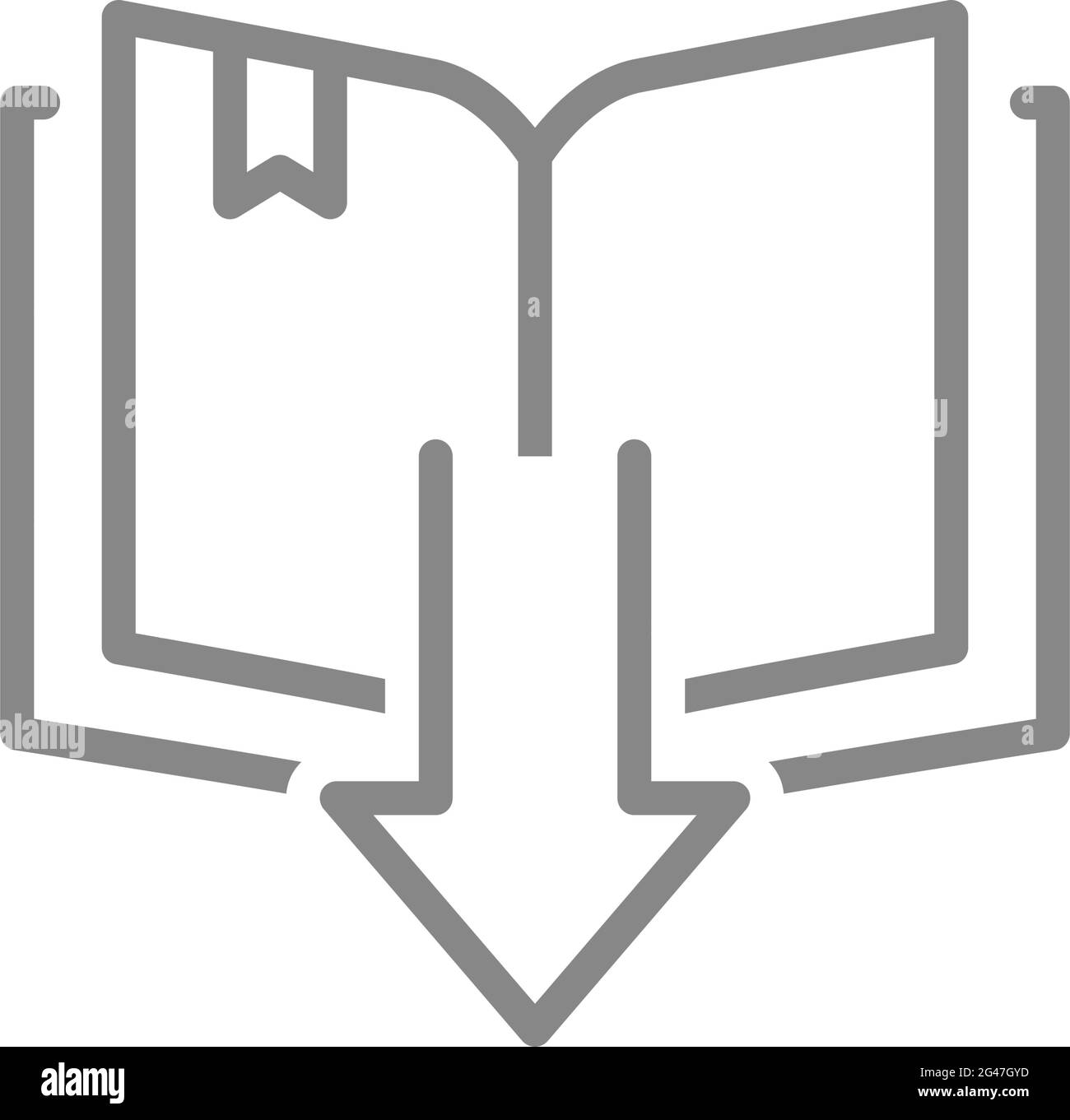 Open book with arrow down line icon. Download, online library symbol ...