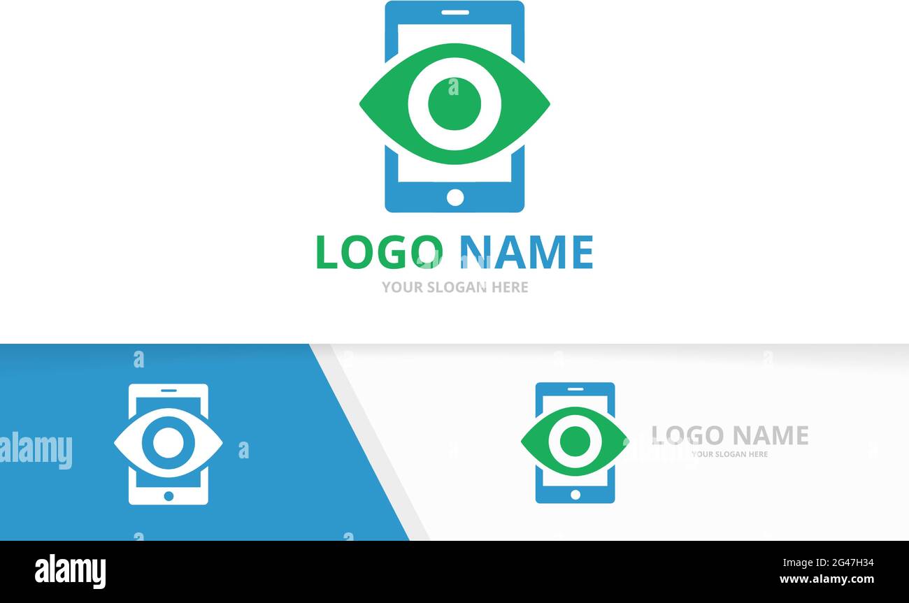 Vector eye and phone logo combination. Unique device vision logotype ...
