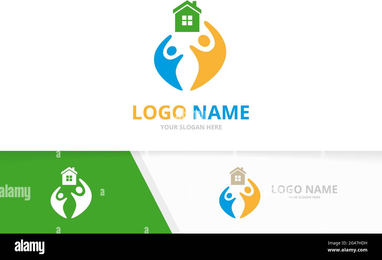 Real estate and family logo combination. House and team logotype design ...