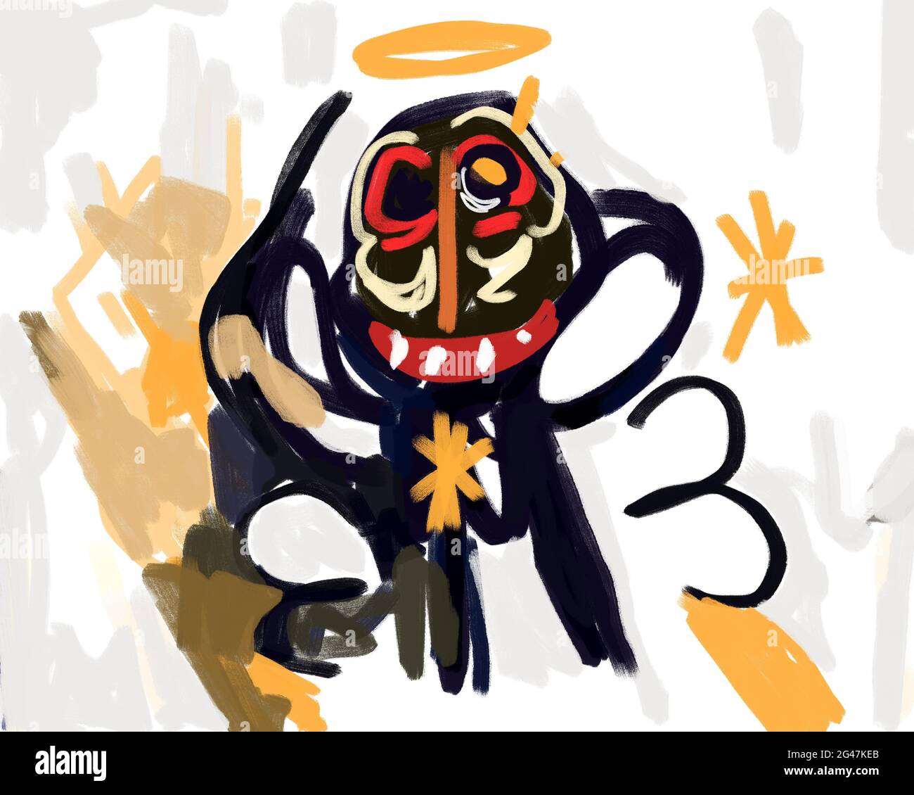 Scary diabolic angel illustration artwork. Expressionism and graffiti ...
