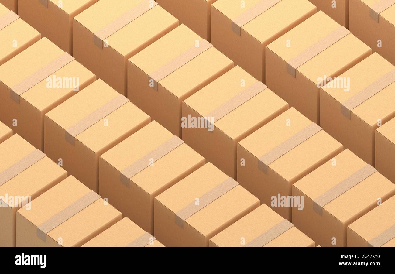 Cartons stacked together, factory warehouse, 3d rendering. Computer ...