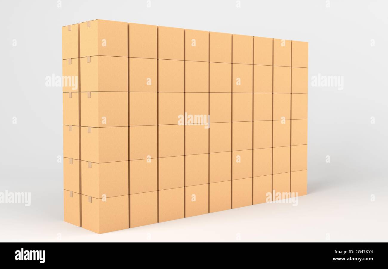 Cartons stacked together, factory warehouse, 3d rendering. Computer ...