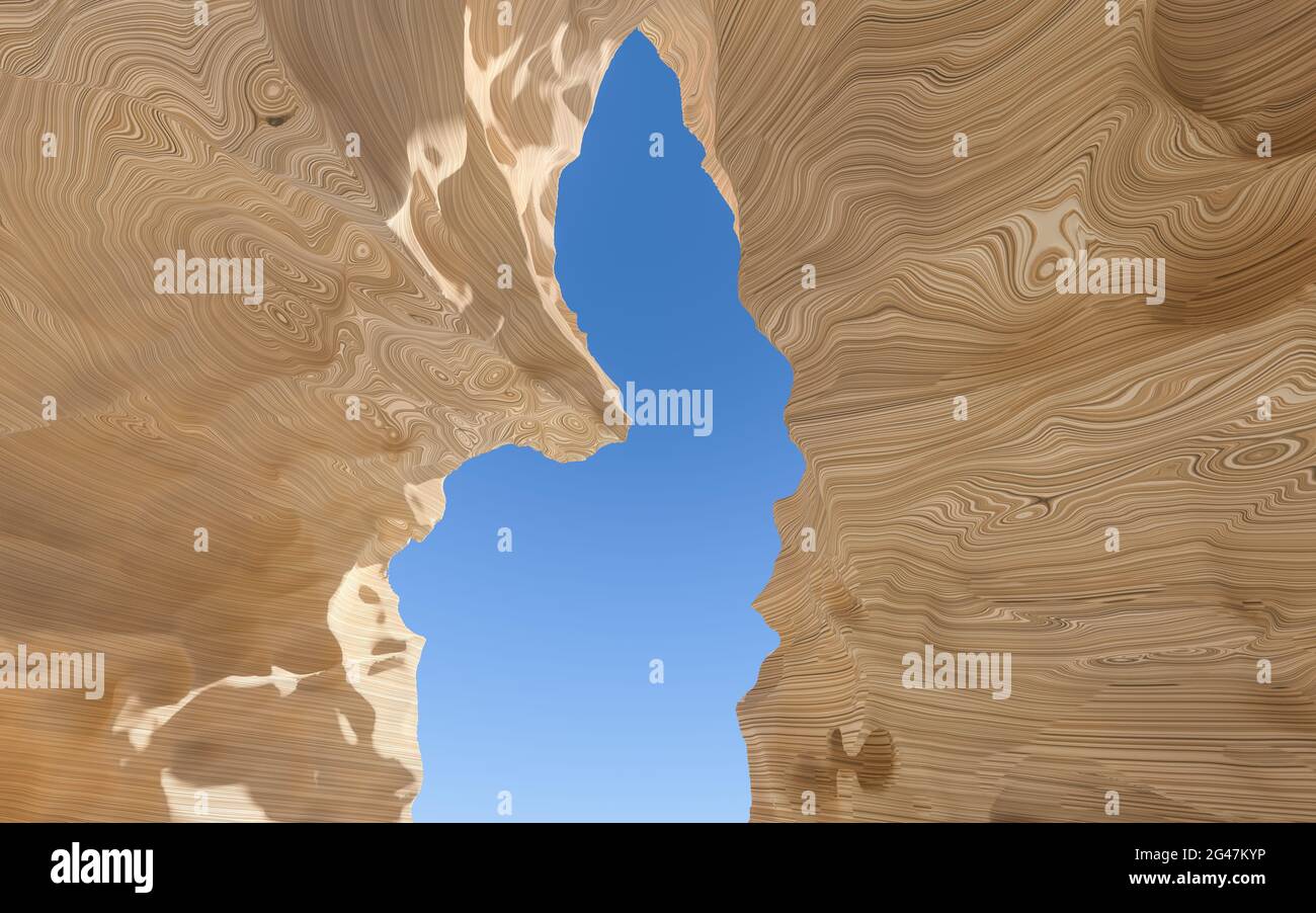 Narrow rock gorge, valley scenery, 3d rendering. Computer digital ...