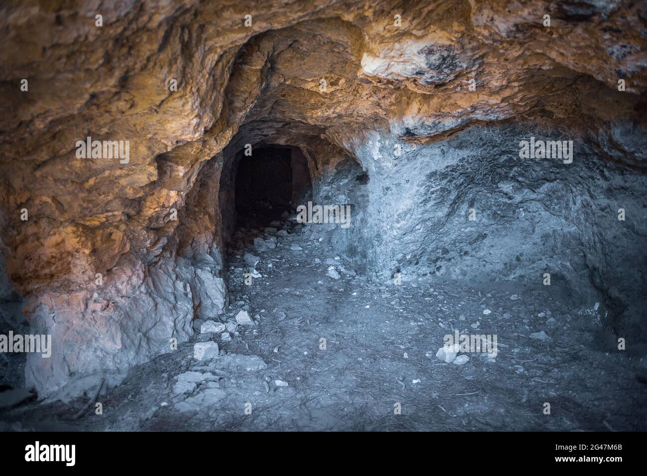 Abandoned adit interior. Dark tunnel of old magnesium mine Stock Photo ...