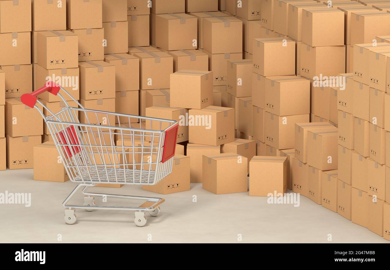 Pile cardboard boxes shopping trolley hi-res stock photography and ...