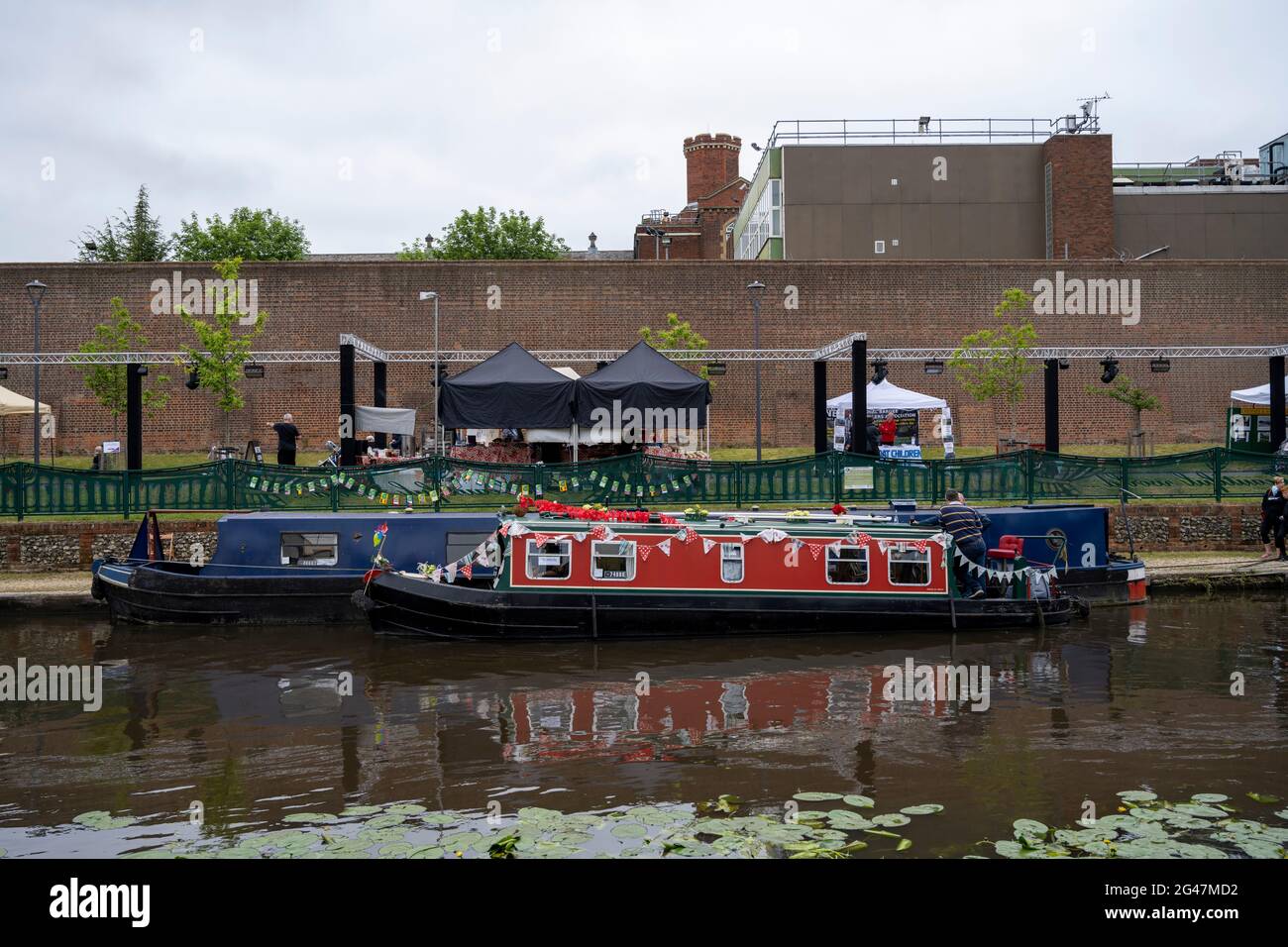 Boats and barges moored at the Kennet wharf during the annual Reading ...