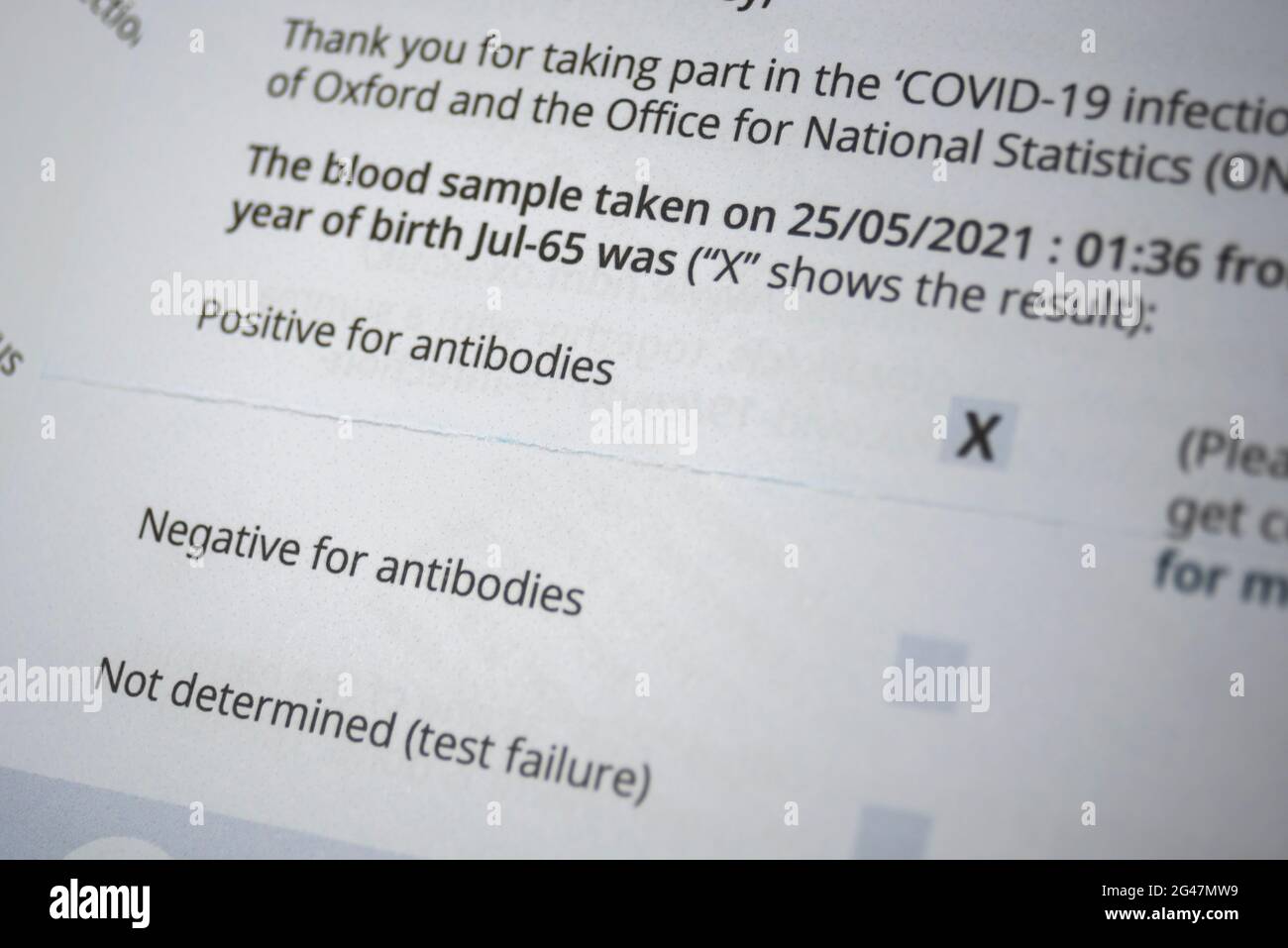 Positive for COVID 19 antibodies blood test result paperwork. Positive ...