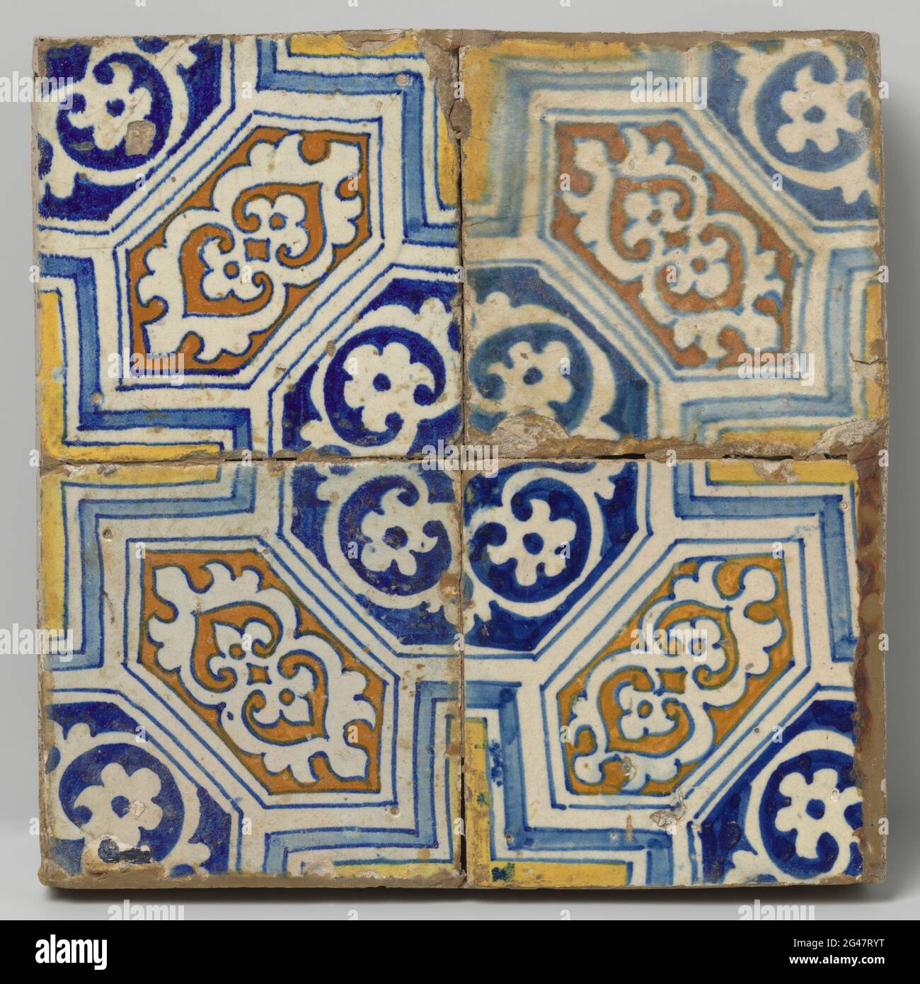 Four tiles with pattern of leaves. Field of four tiles (2 x 2) each ...