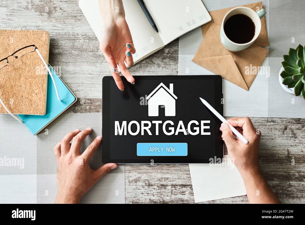 Mortgage online application form on device screen. Business and finance ...