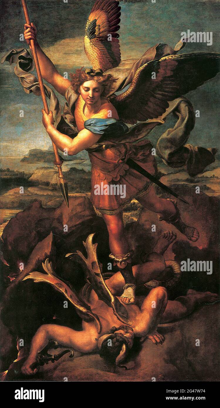 Raffaello Sanzio - Saint Michael Overwhelming the Demon 02 Stock Photo ...
