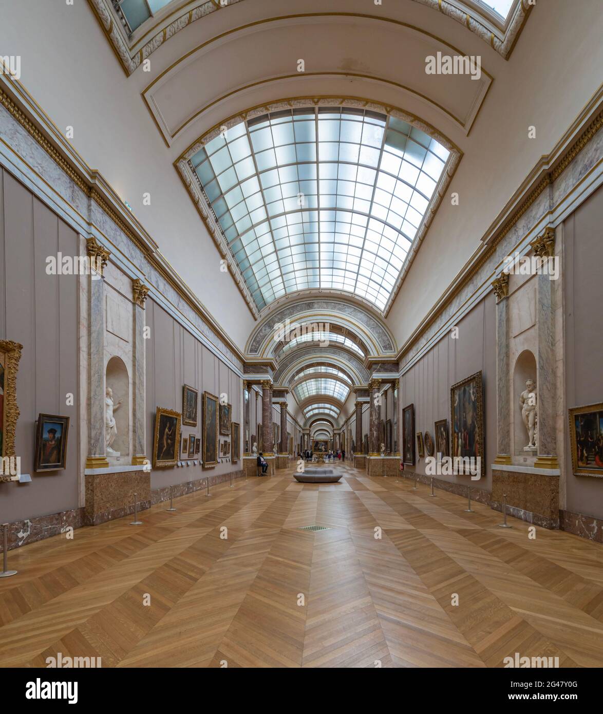 Paris, France - 21 05 2021: Louvre Museum. Denon wing. The alleys with ...