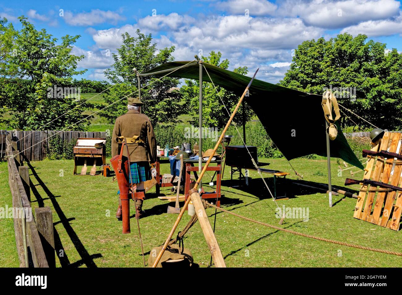 Persons dressed in vintage soldier uniforms in the Great War living ...