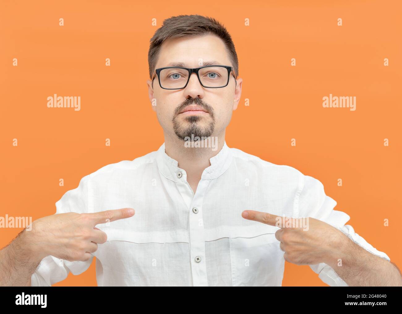 Man pointing on himself in hi-res stock photography and images - Alamy