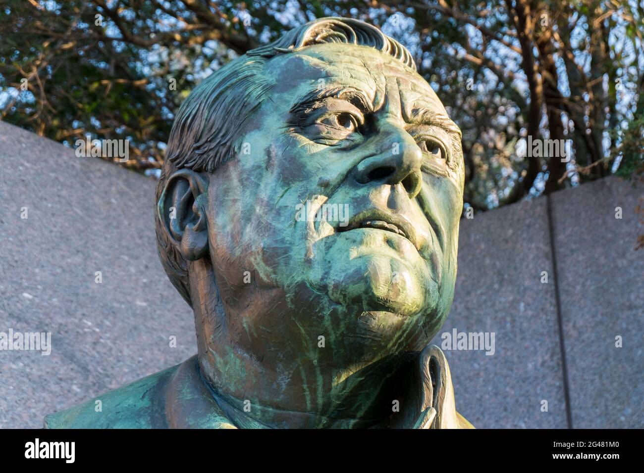 The bronze head of President Franklin Delano Roosevelt at his memorial ...