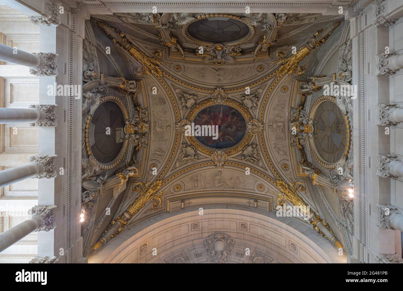 Paris, France - 21 05 2021: Louvre Museum. Denon wing. The alleys with ...