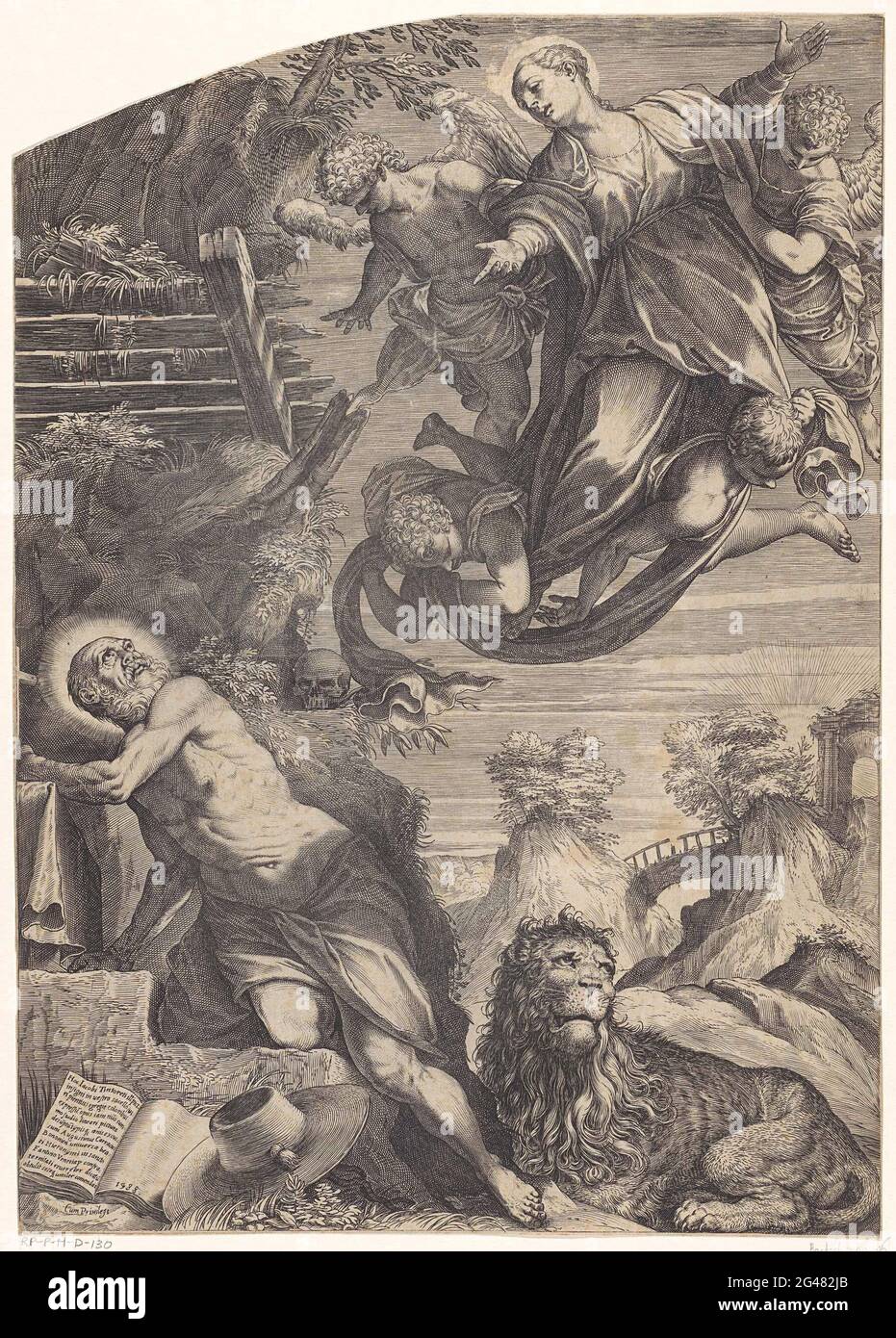 Maria appears to the Holy Hieronymus. Saint Hieronymus scares his ...