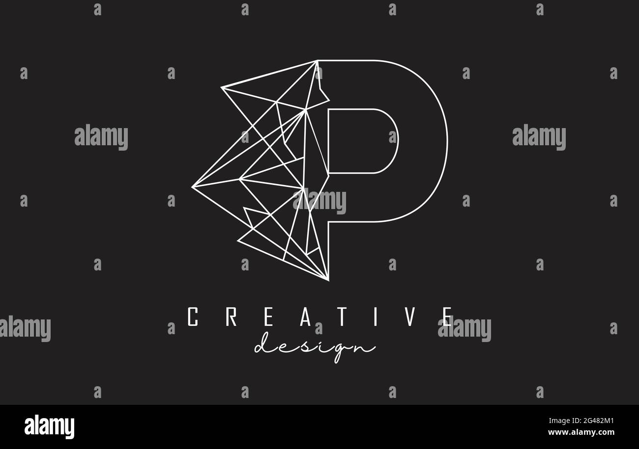 Outline Letter P logo design with broken stone detail. Vector ...