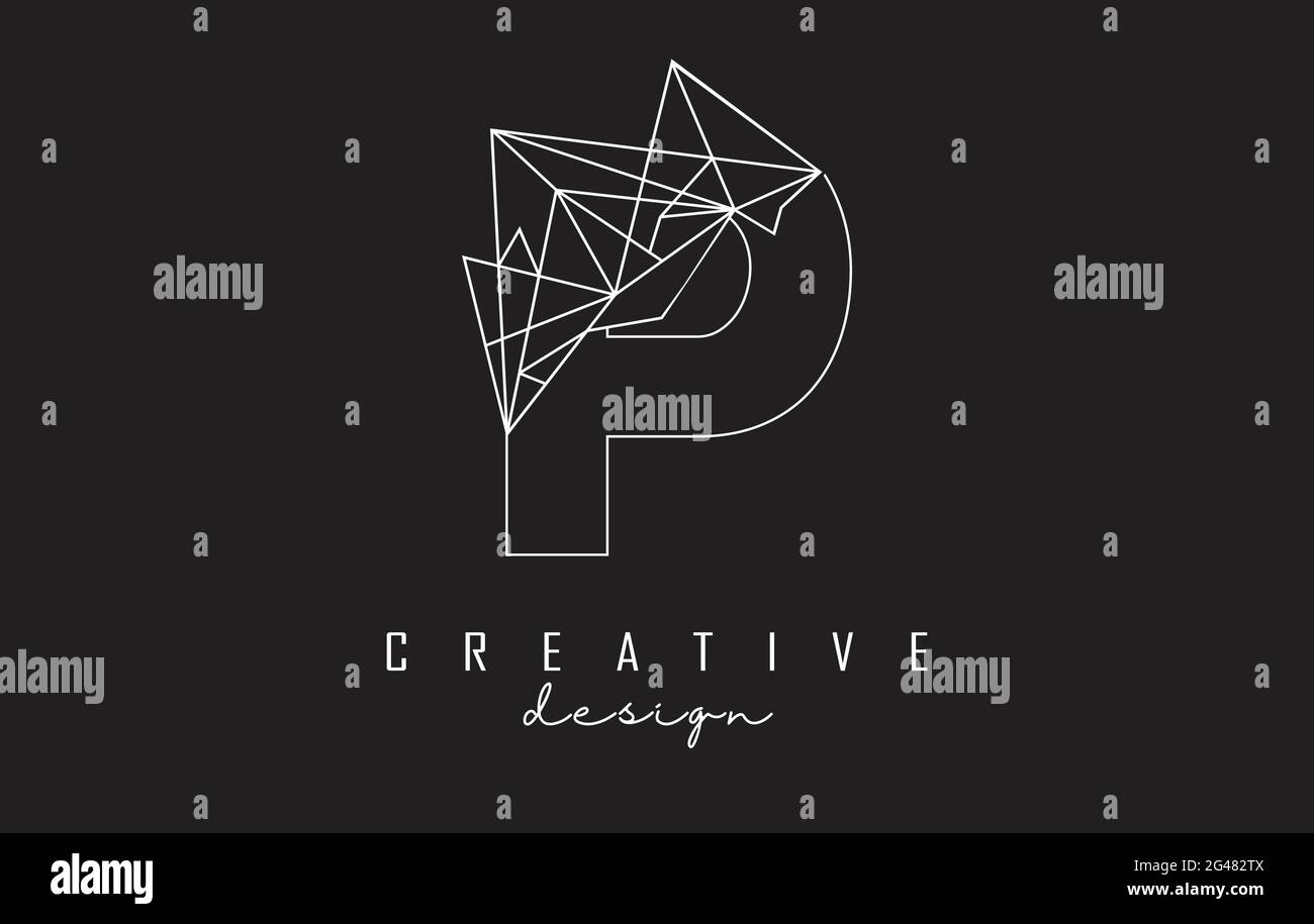 Outline Letter P logo design with broken stone detail. Vector ...
