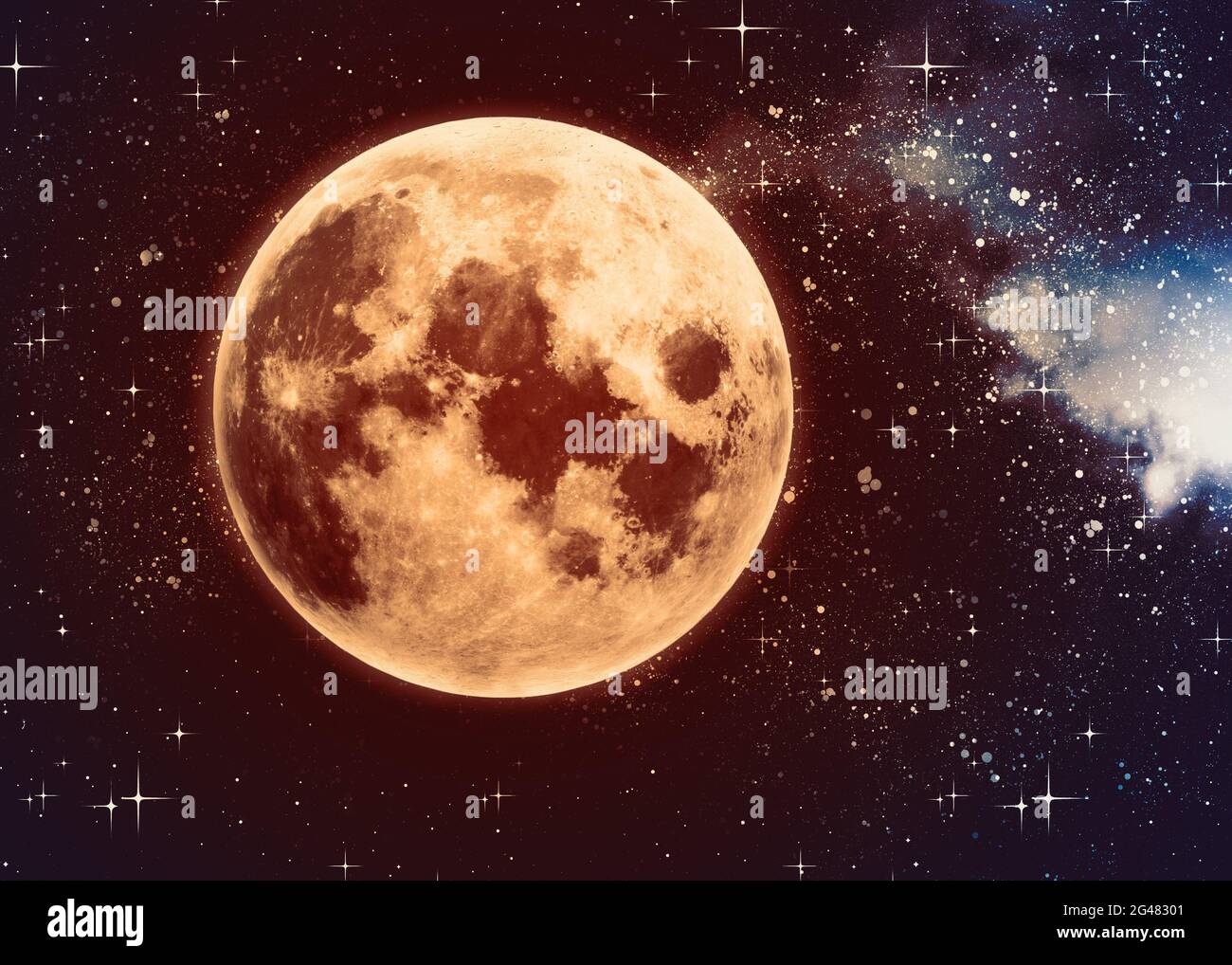 Big 3d full moon on the starry sky background, 3d digital illustration ...
