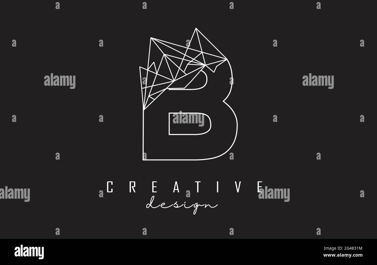 Outline Letter B logo design with broken stone detail. Vector ...