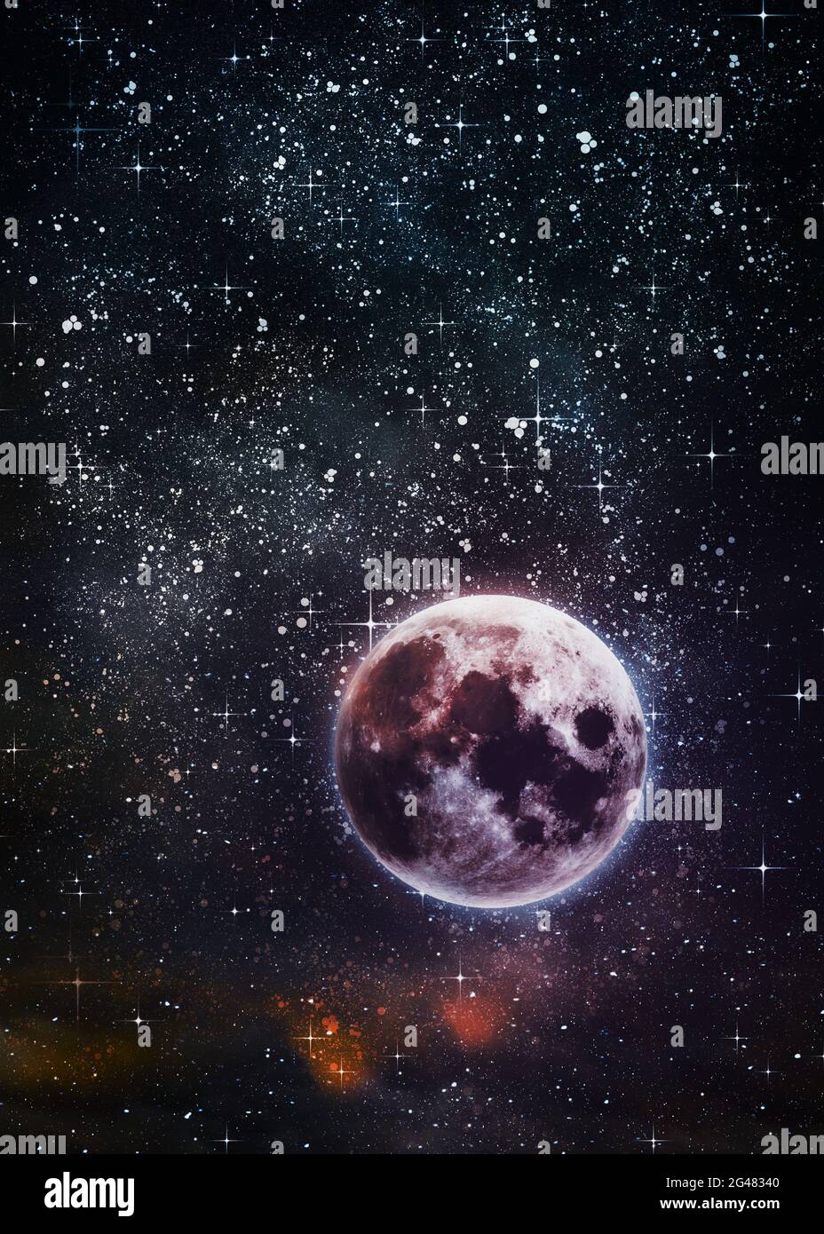 Big 3d full moon on the starry sky background, 3d digital illustration ...