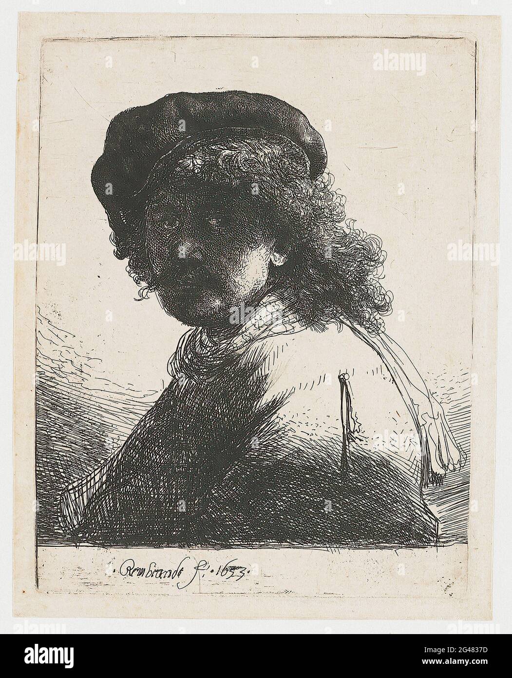 Rembrandt Harmenszoon Van Rijn - Self Portrait Cap Scarf with Face Dark ...