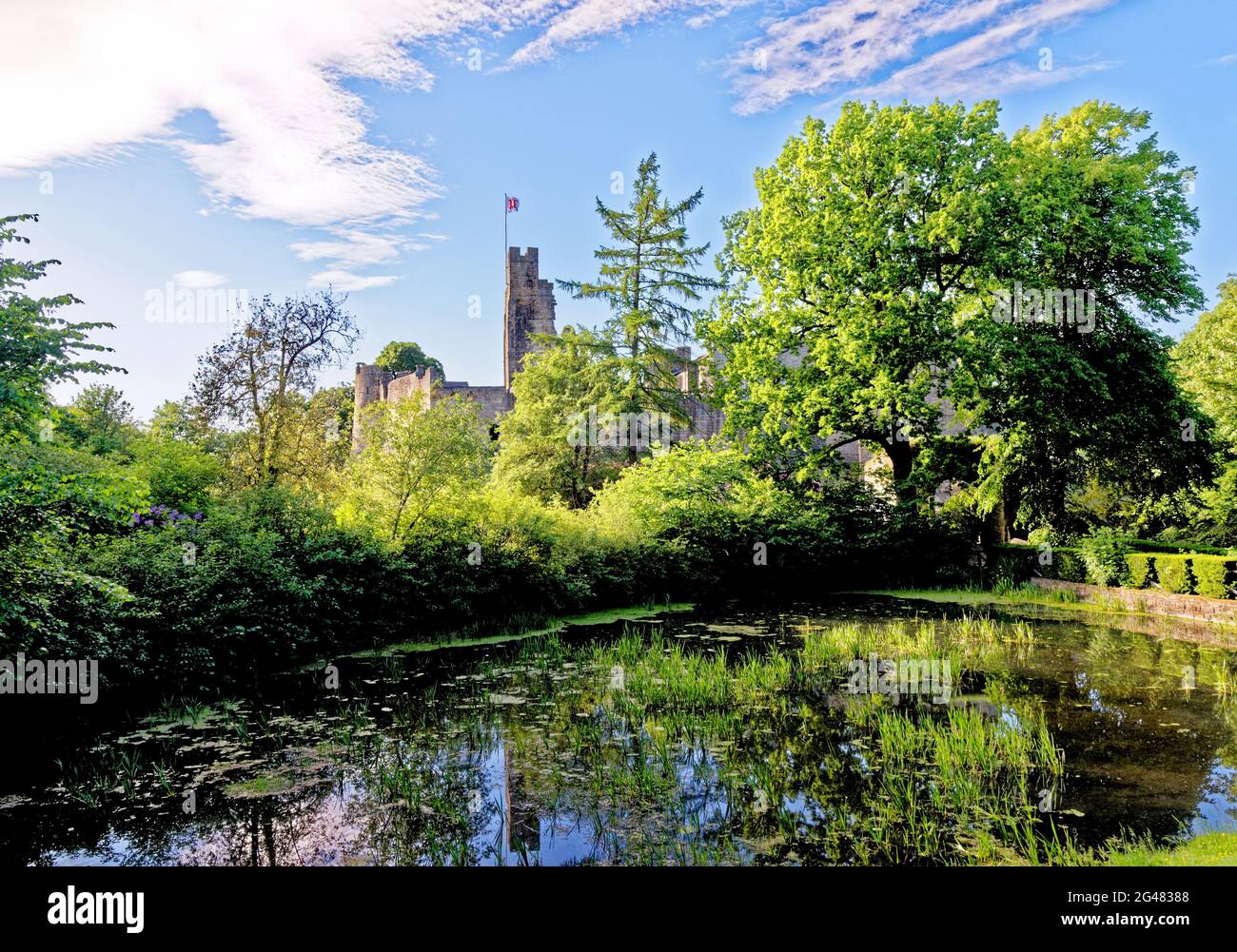 View across the water of Prudhoe Castle - Northumberland, England ...