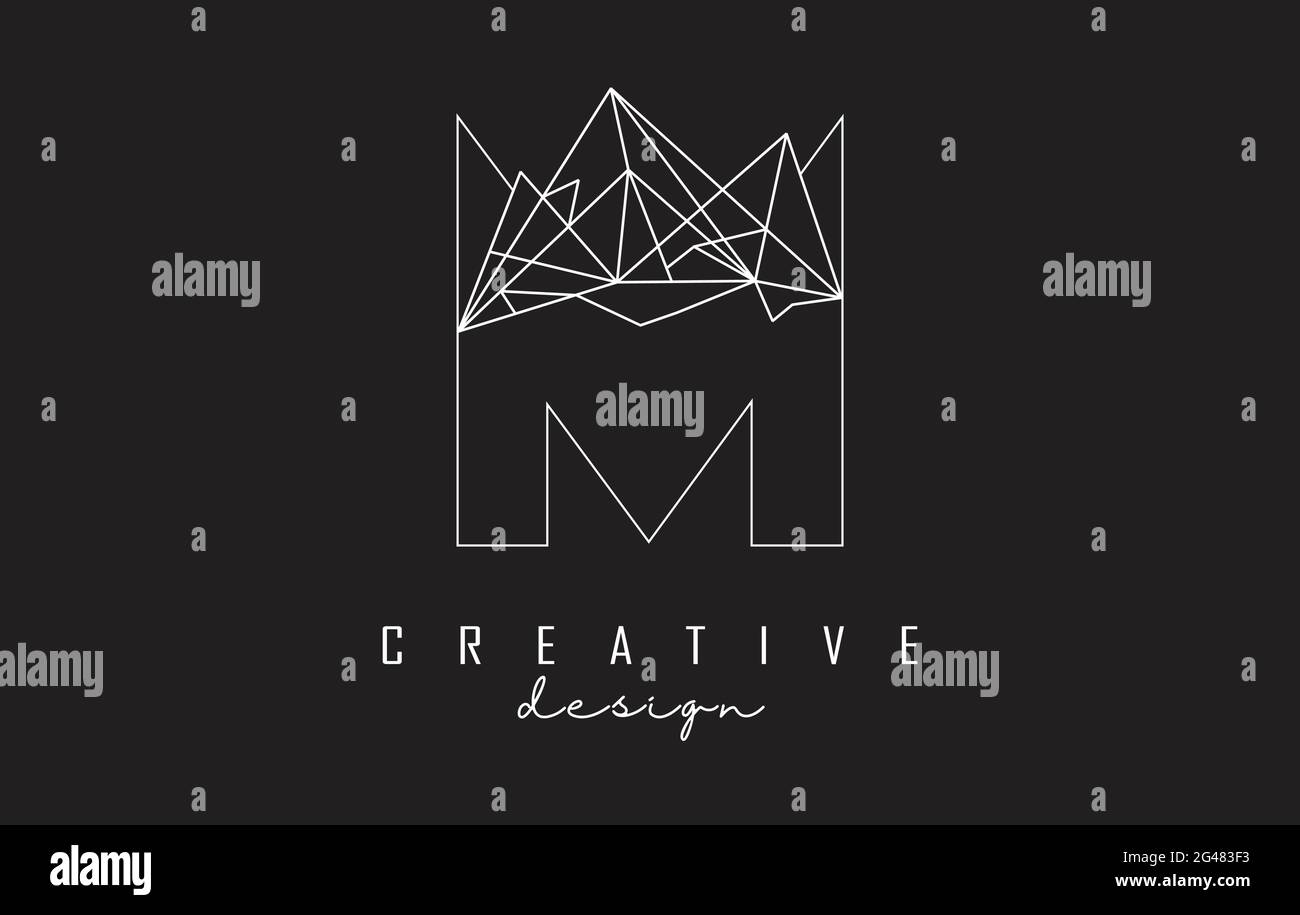 Outline Letter M logo design with broken stone detail. Vector ...