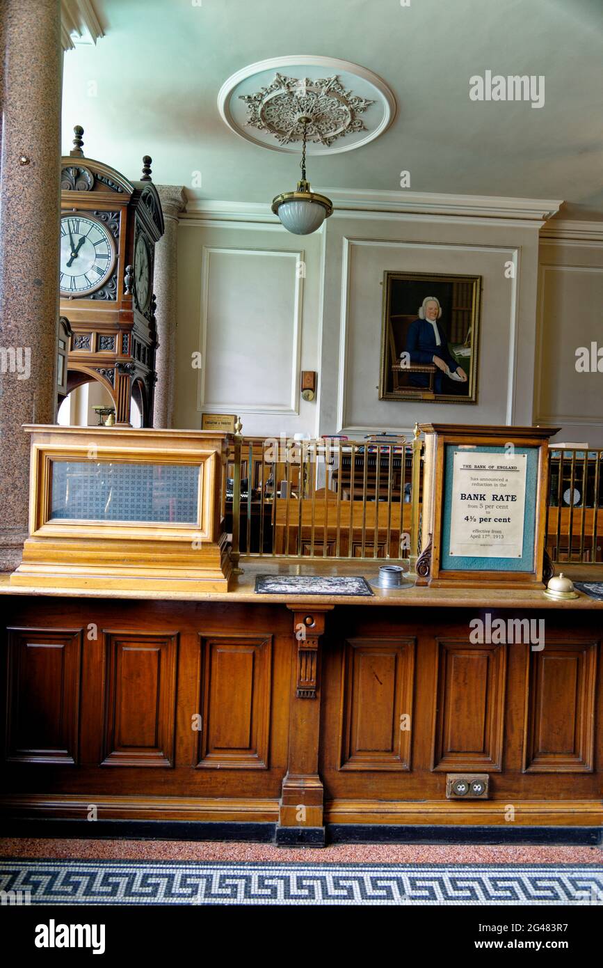Interior of the old bank in Beamish Village, Durham County, England ...