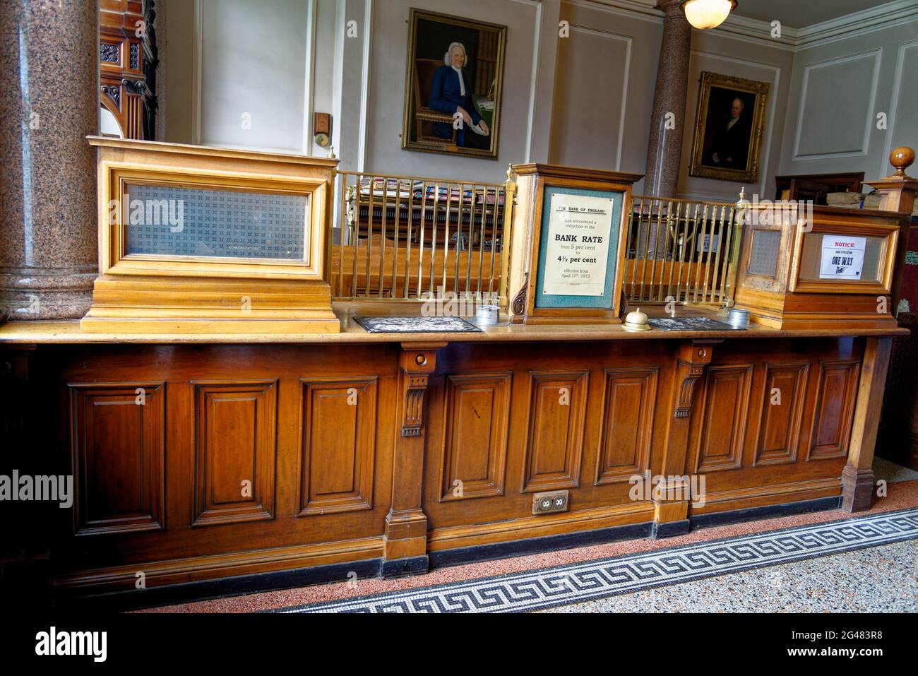 Interior of the old bank in Beamish Village, Durham County, England ...