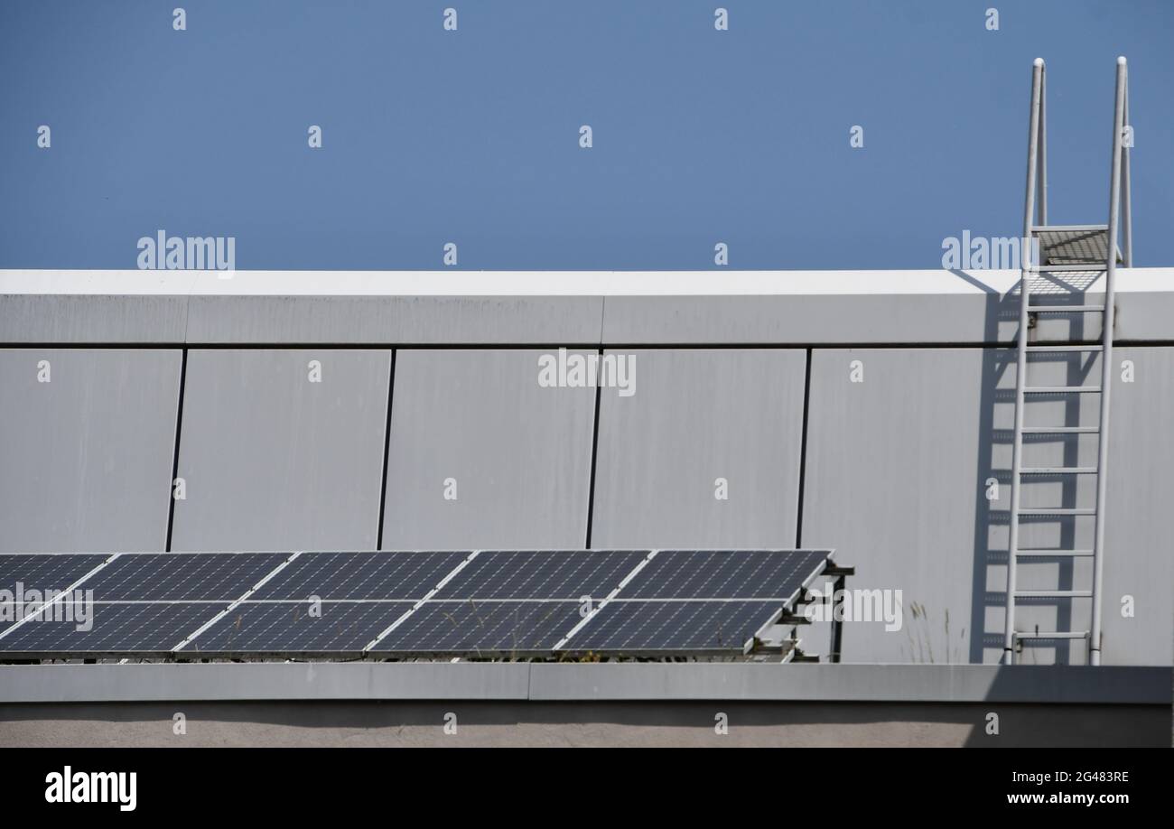 photovoltaic modules on the roof of a theater building in Pforzheim ...