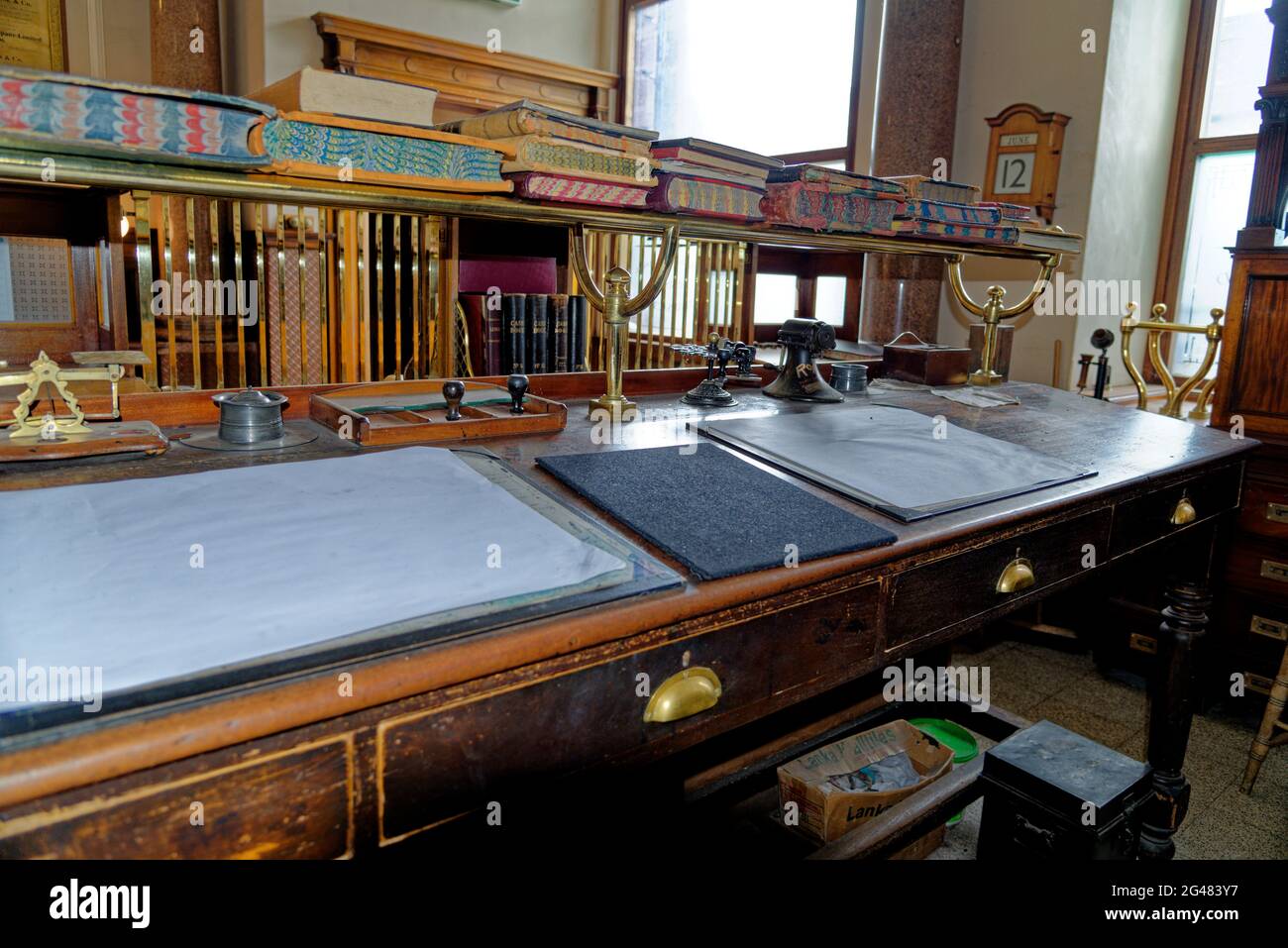 Interior of the old bank in Beamish Village, Durham County, England ...