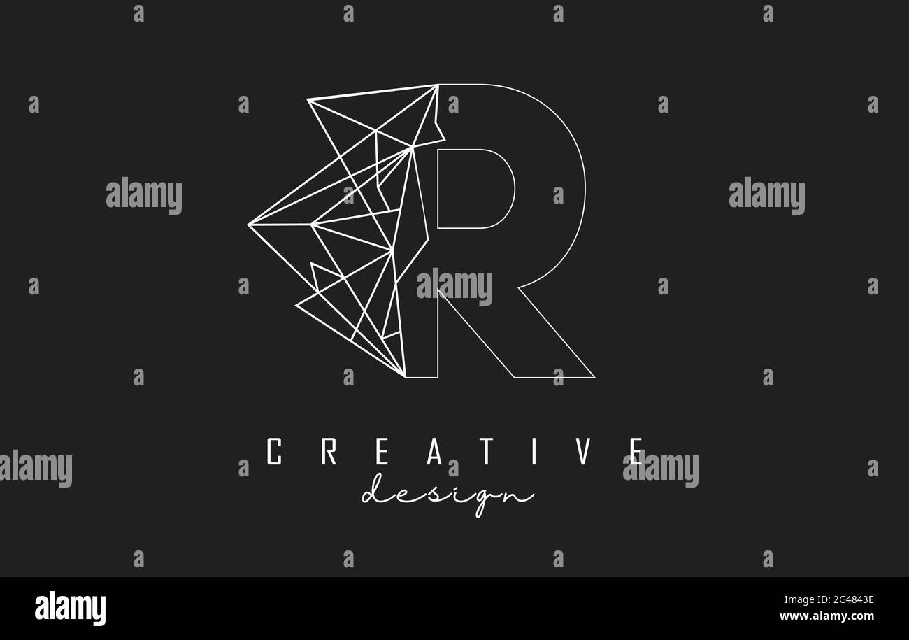 Outline Letter R logo design with broken stone detail. Vector ...