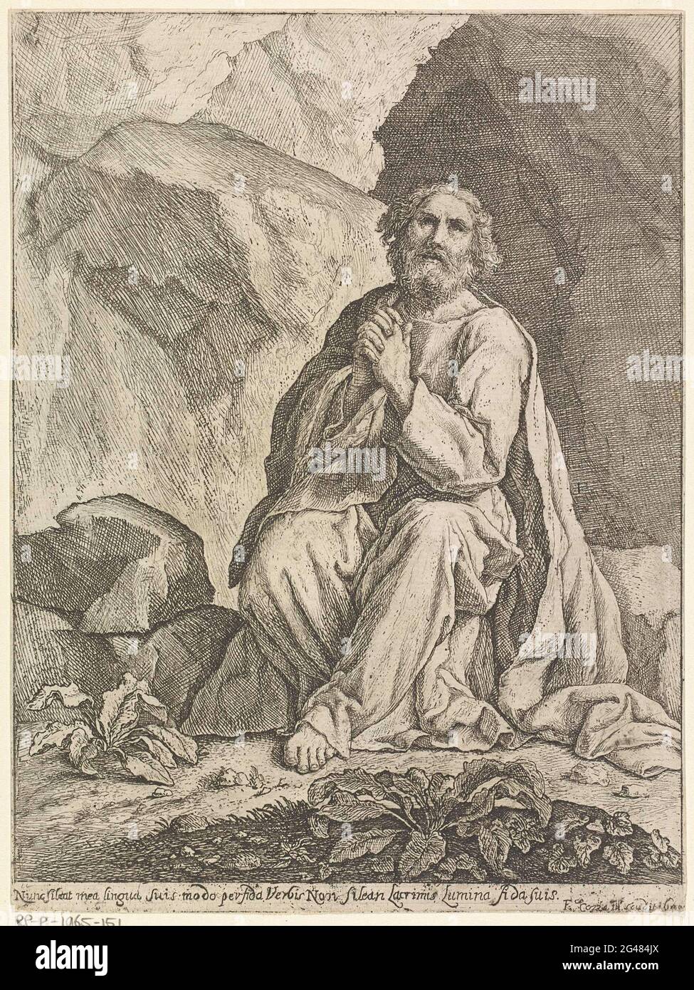 Bootless Peter. The penitent Peter in prayer, sitting in front of a ...