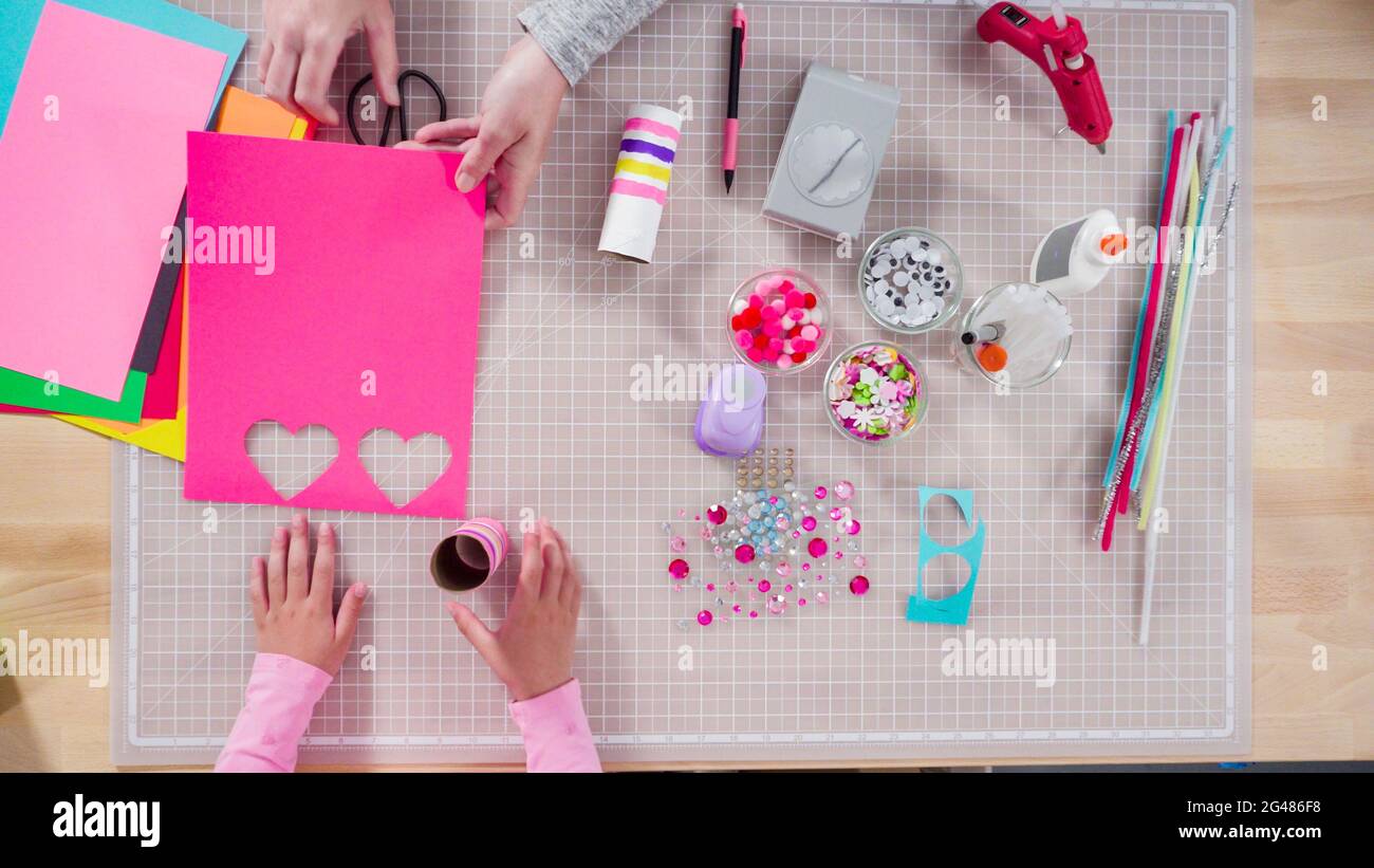 Flat lay. Kids papercraft. Making paper bugs out of the empty toilet ...